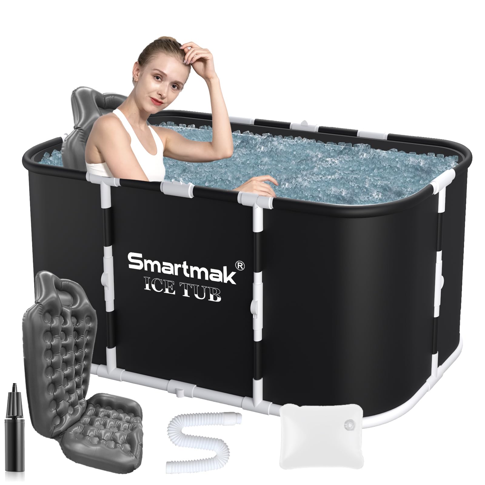 Smartmak Ice Bath Tub with Cover, Portable XL Large Cold Plunge Tub for ...