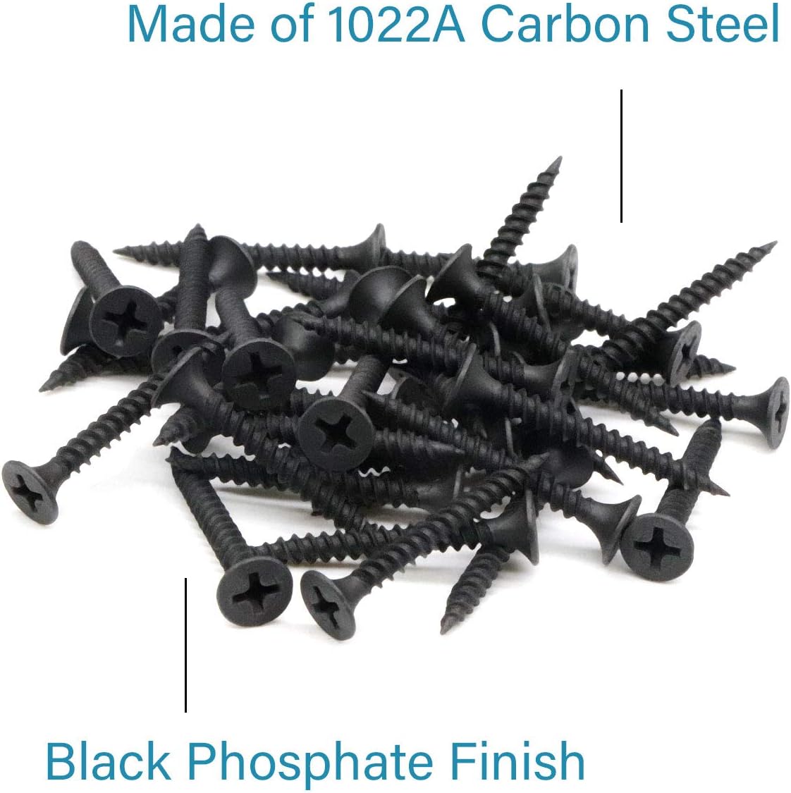 Carbon Steel 1022A Black Phosphate IMScrews 200pcs #6x1-3/8 Flat Head ...