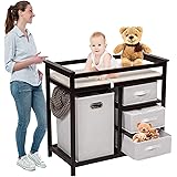 Amazon.com : Sleigh Style Baby Changing Table with Laundry Hamper and 3 ...