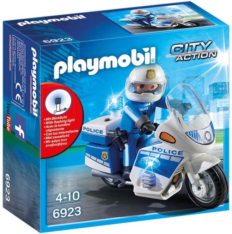 Amazon.de:PLAYMOBIL City Action Polizei mit Motorrad und LED-Lichter, Mehrfarbig (6923)