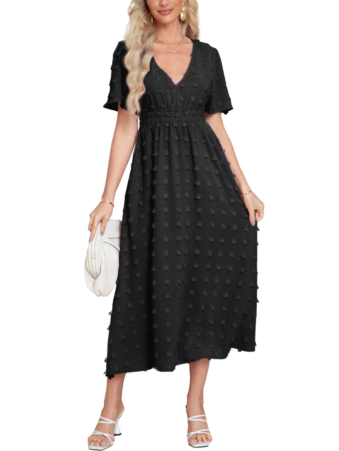 Simplee Womens Boho Maxi Dress Summer Wedding Guest Short Sleeve V Neck ...