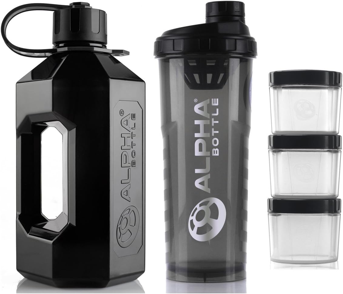 Alpha Bottle 2 Litre XXL Water Bottle Jug + 1 Litre Protein BCAA Shaker ...
