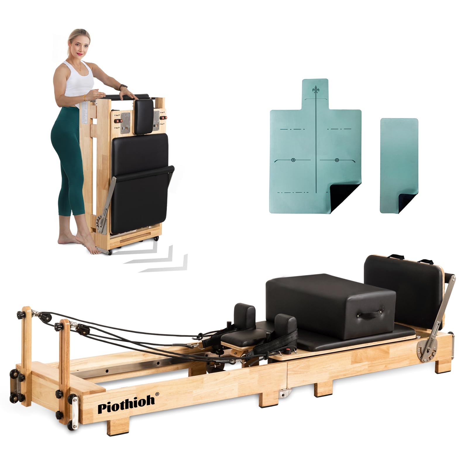 Pilates Reformer Machine - Foldable Wooden Reformer with Springs, Jump ...