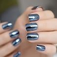 Amazon.com: ELEVENAIL Press On Nails Reflective Mirror Blue Metallic ...
