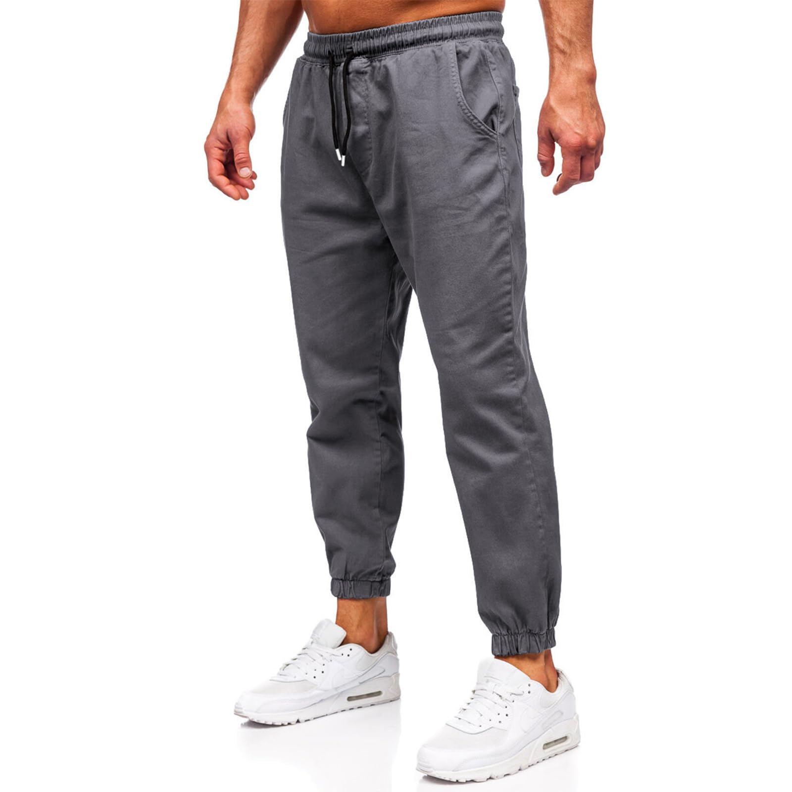 Boonlight Men's Cargo Cotton Pants Elastic Waist Drawstring Casual ...