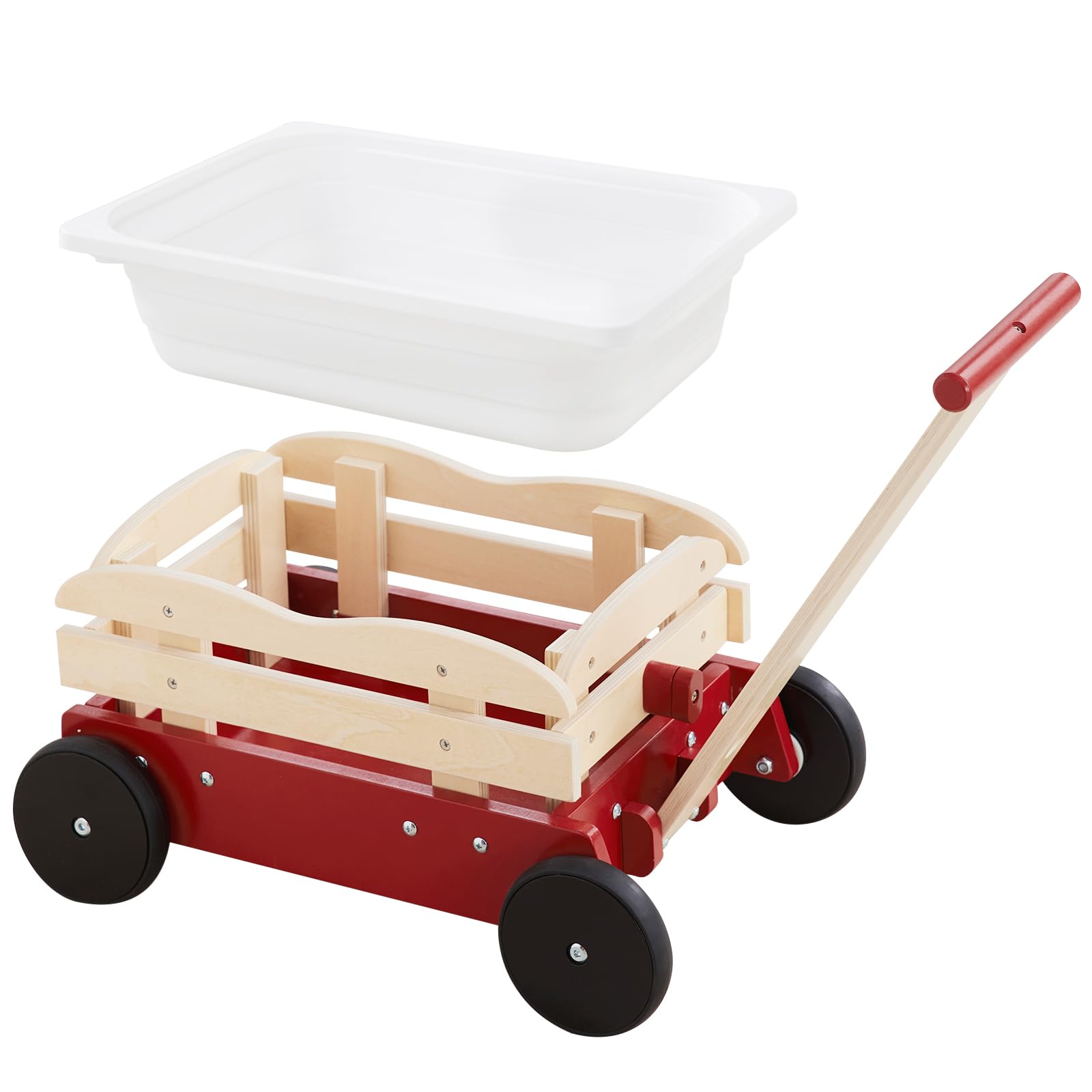 Beright Wooden Wagon for Kids, 2-in-1 Wooden Baby Walker with a Storage ...