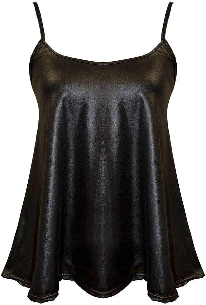 C.O.F® Women's Wet Look PVC Tank Crop Shirt Blouse Ladies Tops Sexy T ...