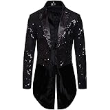 Mens Tails Slim Fit Tailcoat Sequin Dress Coat Swallowtail Dinner Party ...