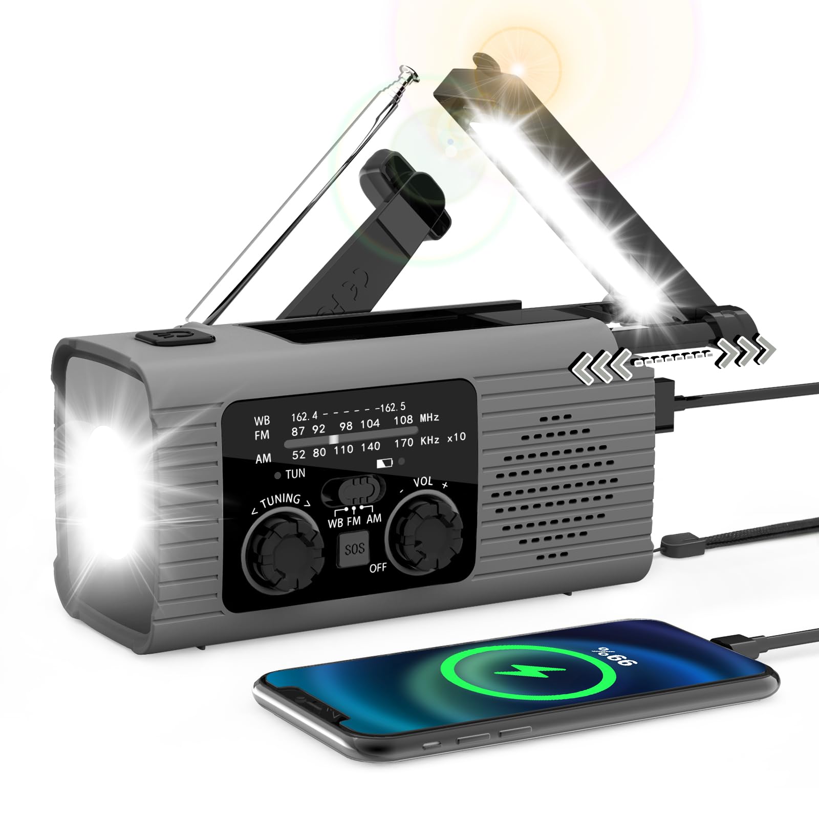Nitigo Emergency Radio 4000mAh Solar Hand Crank AM/FM/NOAA Portable ...