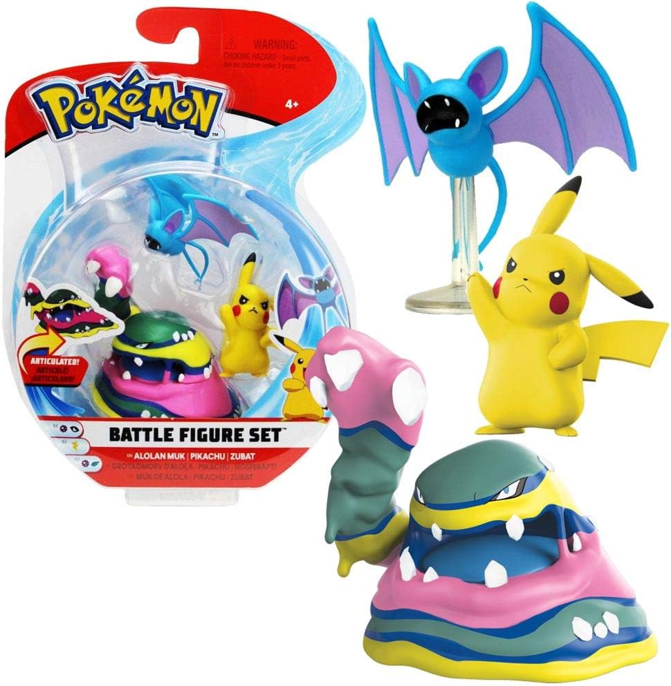 Pokemon Battle Figure Set – Alolan Muk, Pikachu, Zubat – BigaMart
