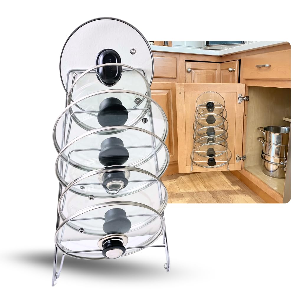 Evelots 6-Tier Pot Lid Organizer Rack for your Kitchen Cabinet Door ...