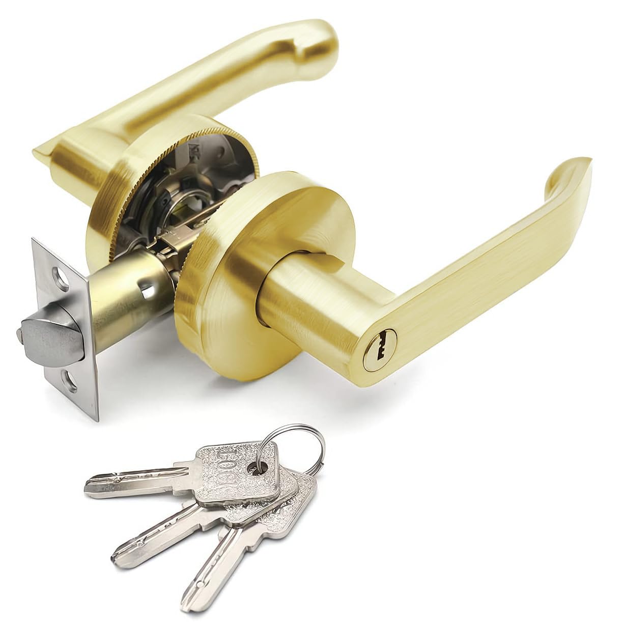 JIANLEI Door Lever Entry with 3 Keys,45° Door Opening, Three-bar Handle ...