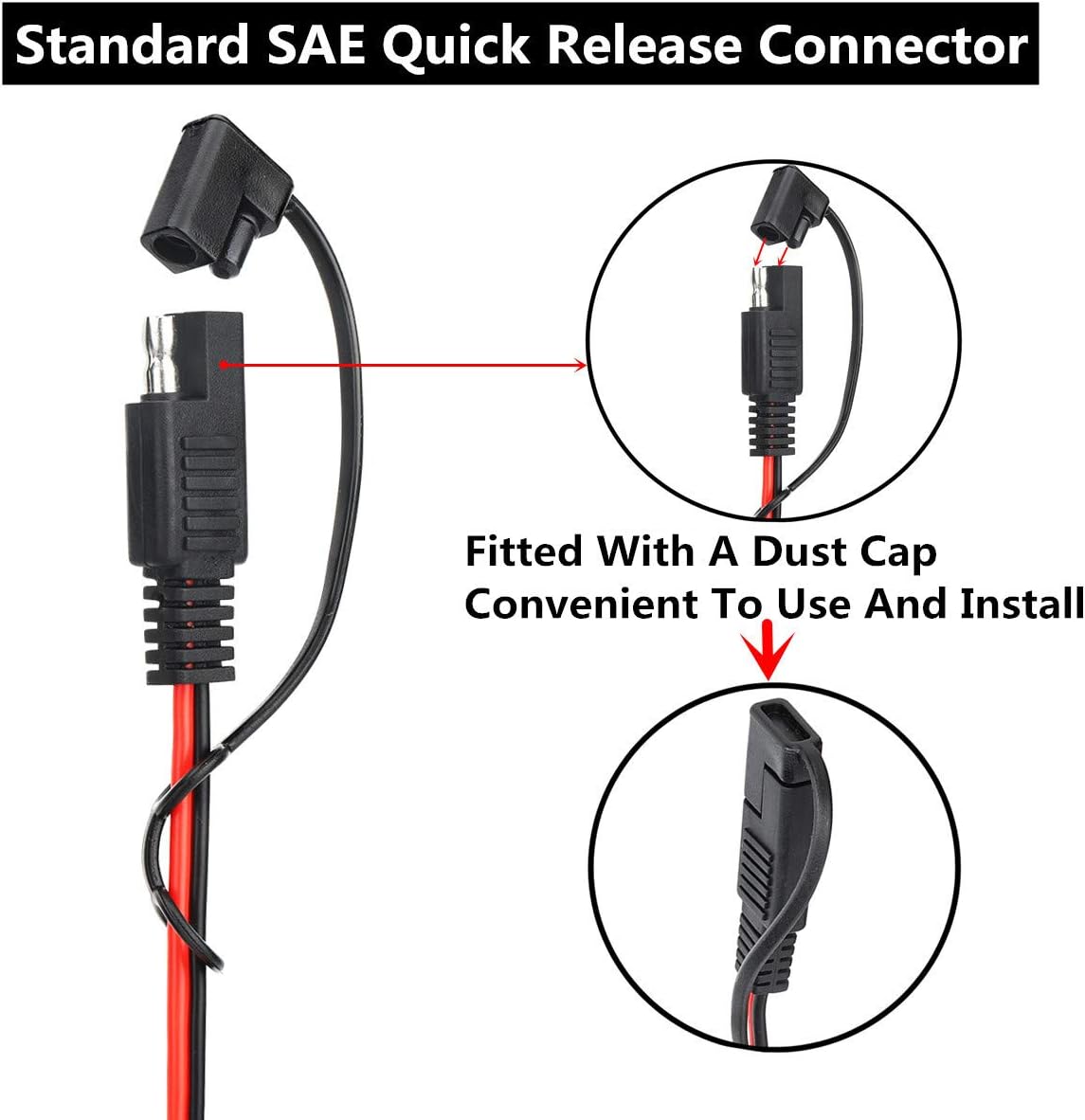 Aimofox Sae Quick Connect/Disconnect Extension Pigtail Wire Harness,18 AWG Gauge DC Power Heavy ...