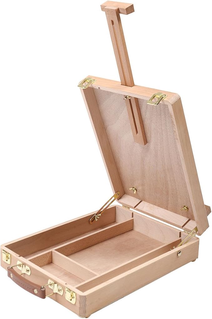 GYMAX Wooden Box Easel, Adjustable Table Top Easels with 4 Compartments ...