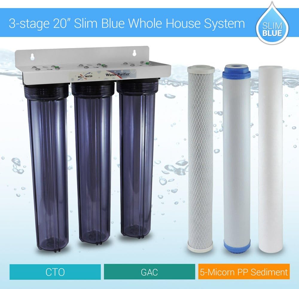 Max Water 3 Stage 20" Whole House Clear Water Filter System, Sediment ...