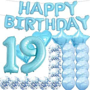 Amazon.com: Sweet 19th Birthday Decorations Party Supplies,Blue Number ...