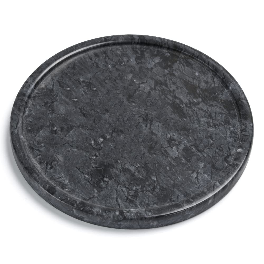 Moreast Genuine Black Marble Tray, Natural Stone Round Tray, Decorative ...