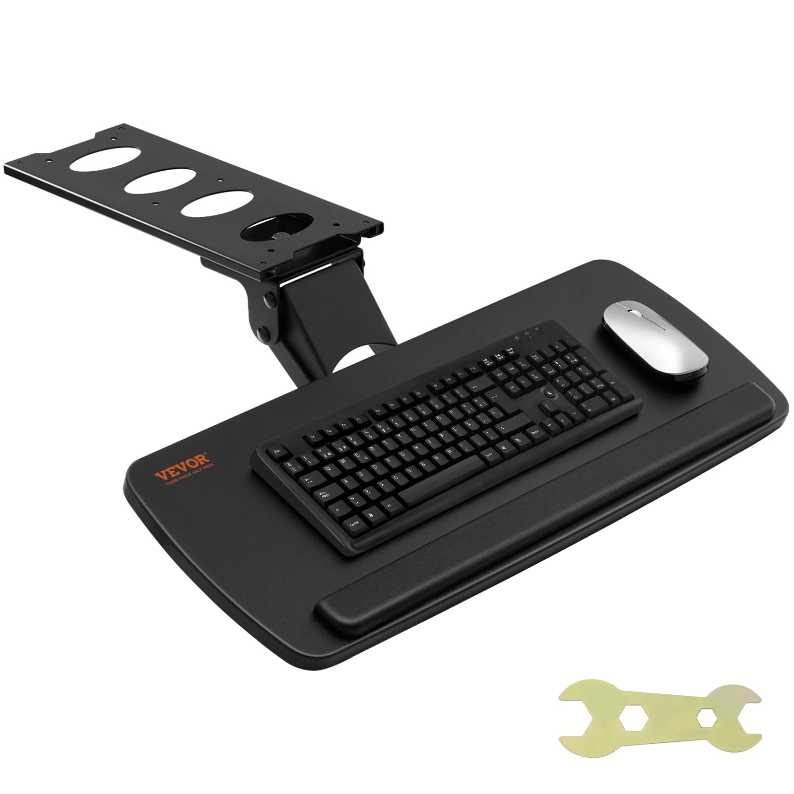VEVOR Under-Desk Keyboard Tray, Adjustable for Height and Tilt, Slide ...