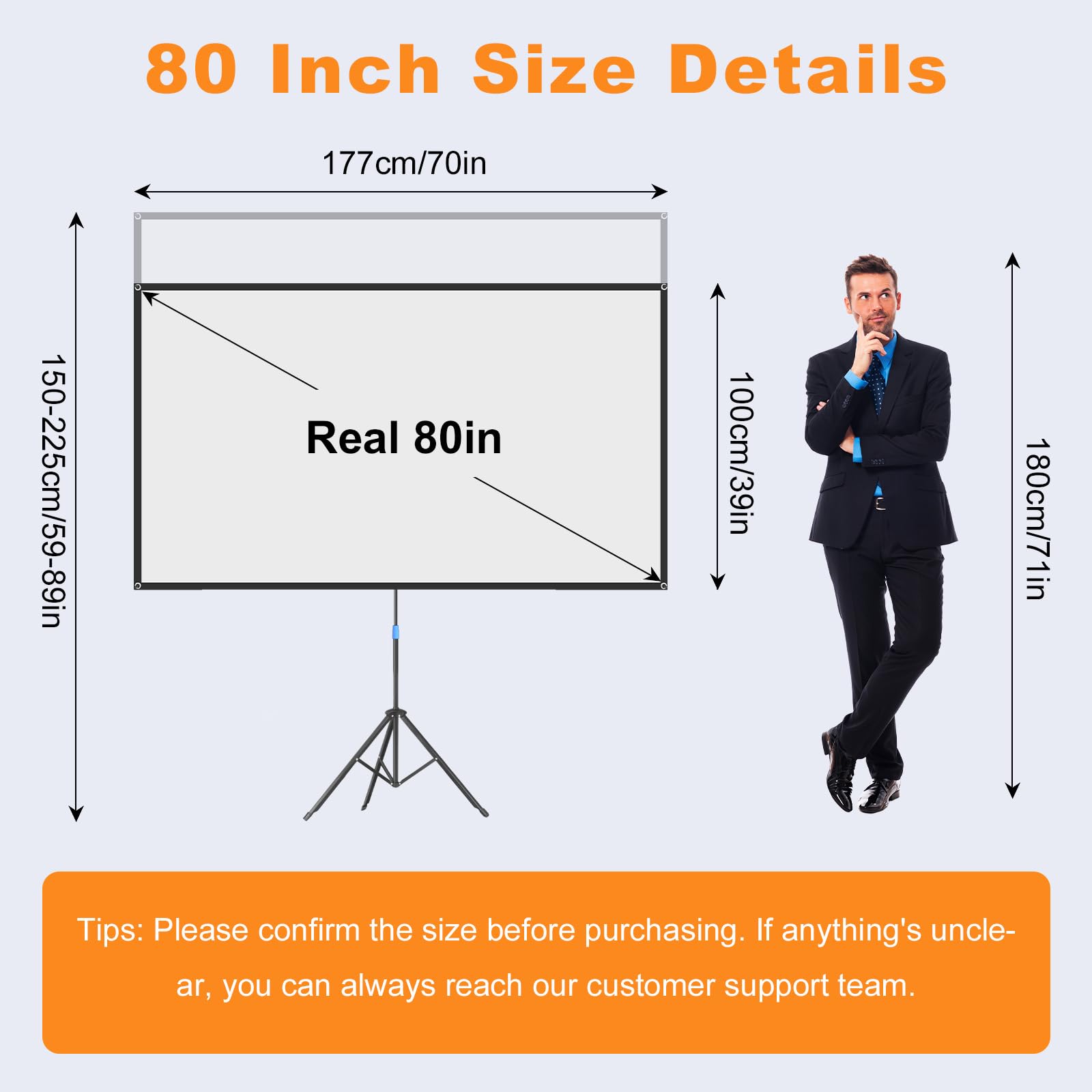 Portable Projector 180 Inch Screen & Stand - Outdoor/Indoor Tripod ...