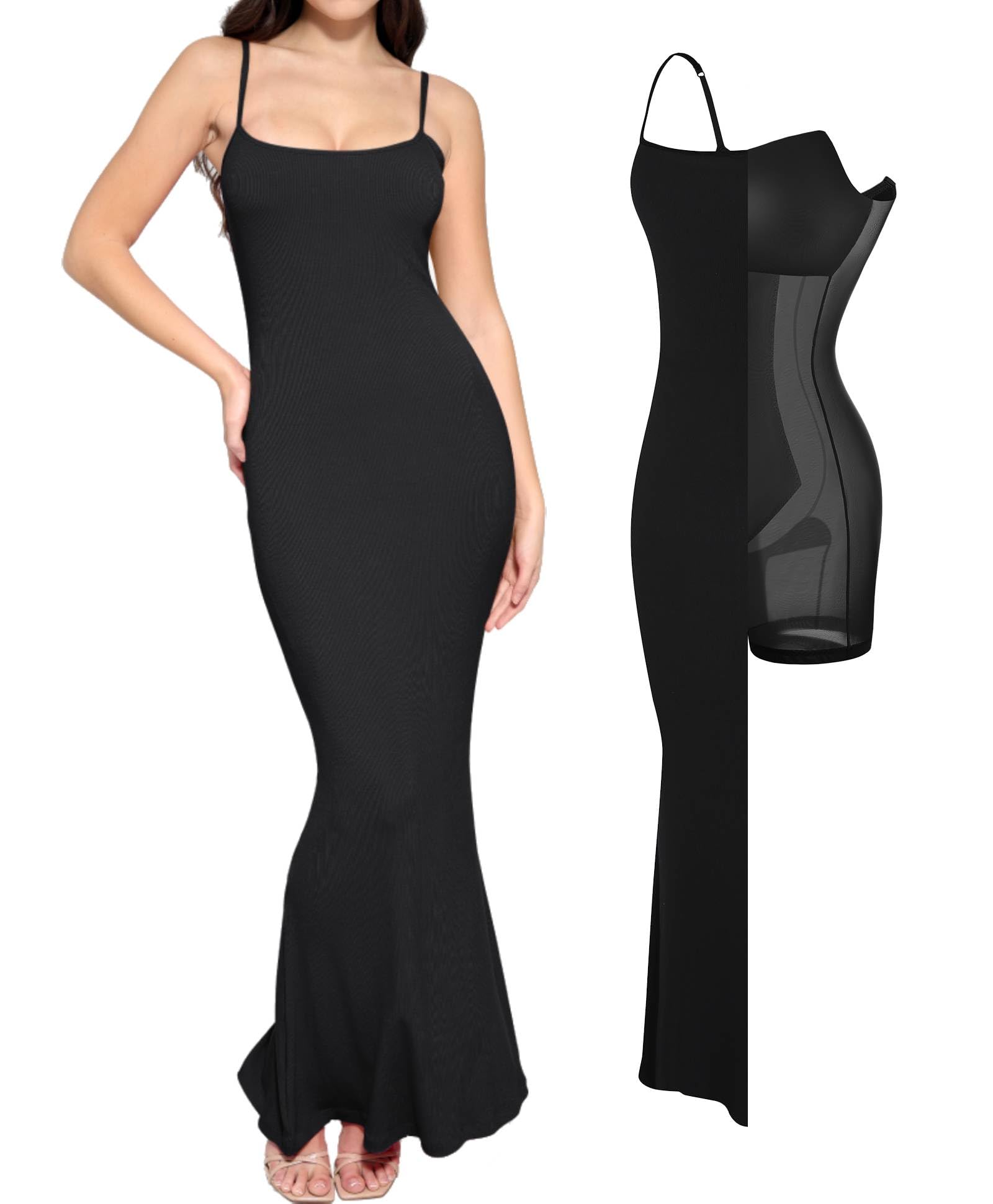 Popilush Shapewear Dress Womens Summer Long Dresses Built-in Bra Slip ...