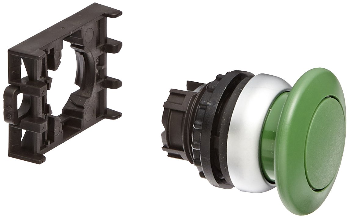 Eaton M22-DP-G Mushroom Head Pushbutton, 22mm Diameter, Green Actuator, Silver Bezel, Off-On ...