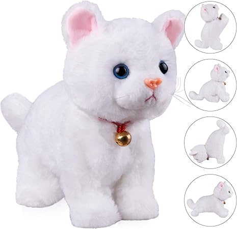Marsjoy White Plush Cat Stuffed Animal Interactive Cat Robot Toy ...