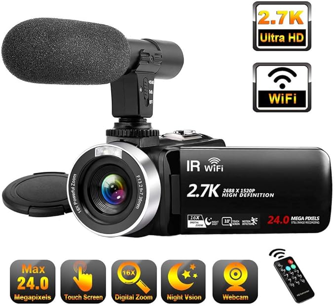 Videokamera 2.7K Full HD Camcorder mit Mikrofon 30FPS: Amazon.de: Kamera