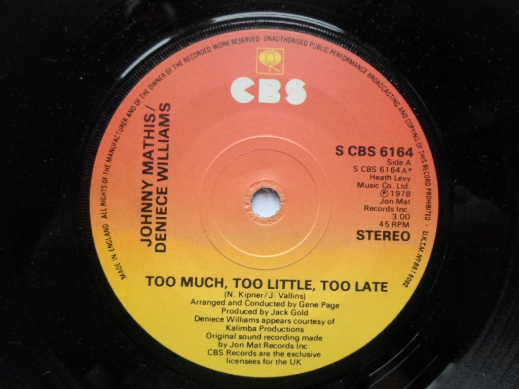 Johnny Mathis And Deniece Williams - Too Much, Too Little, Too Late ...