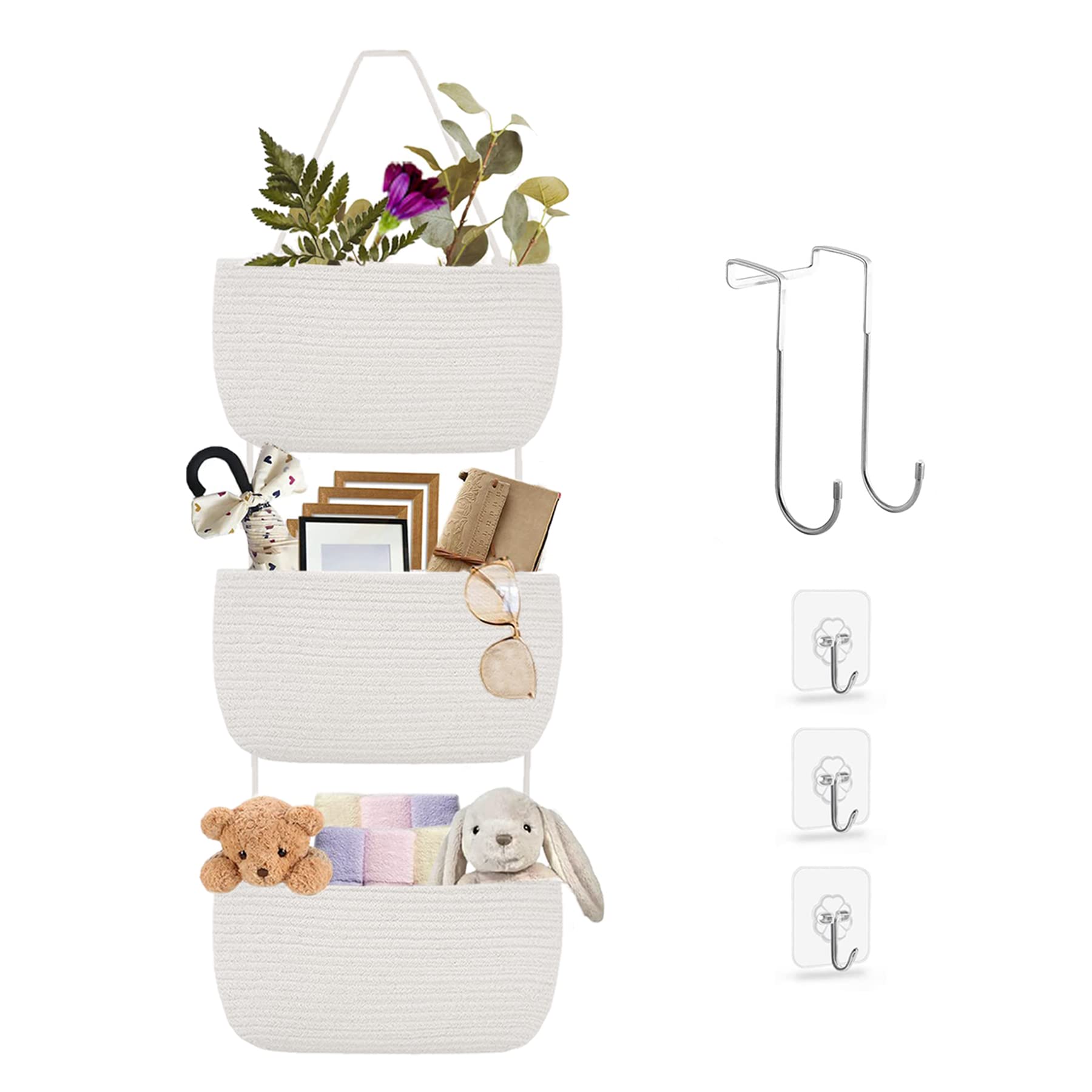 AIVIIN Over The Door Hanging Baskets, 3-Tier Wall Hanging Storage ...