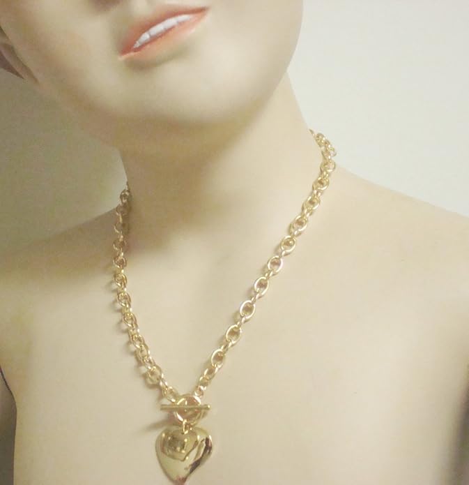 Amazon.com: Gold Plated Short Chain Necklace with Heart Pendant for ...