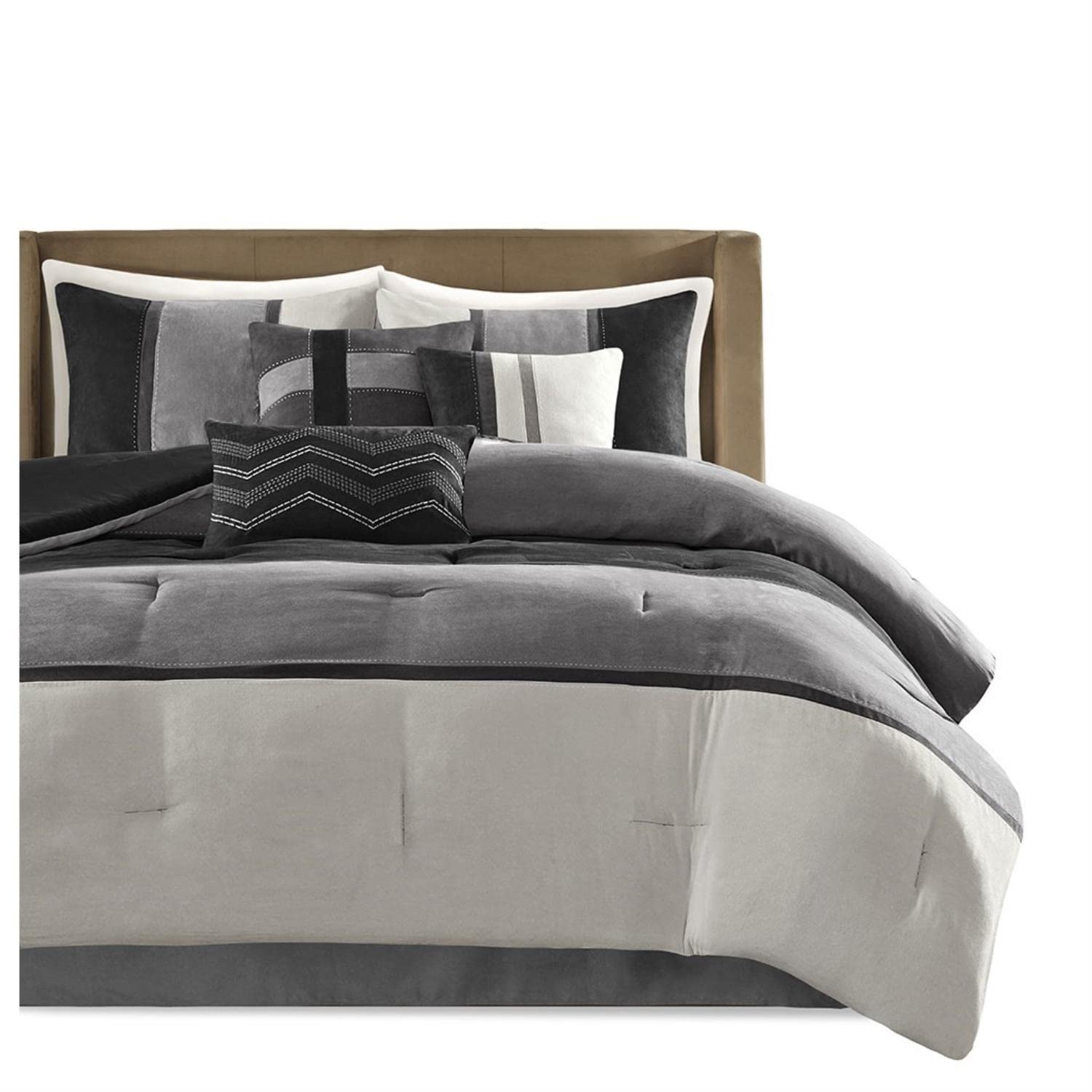 Madison Park Palisades Comforter Set Modern Faux Suede Pieced Stripe ...