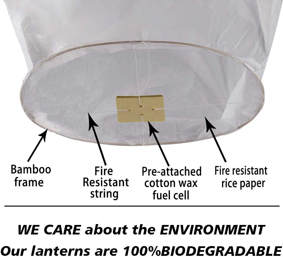 5 Pack Chinese Lantern, Sky Lanterns, Memorial Fire Resistant Paper ...