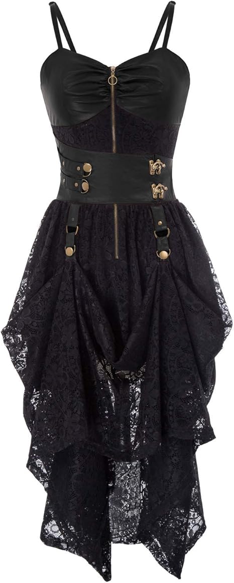 SCARLET DARKNESS Womens Vintage Dress Steampunk Belt Smocked Waist ...