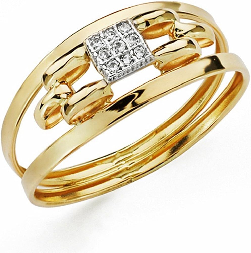 18k gold ring bicolor zircons [AA2269]: Amazon.co.uk: Jewellery