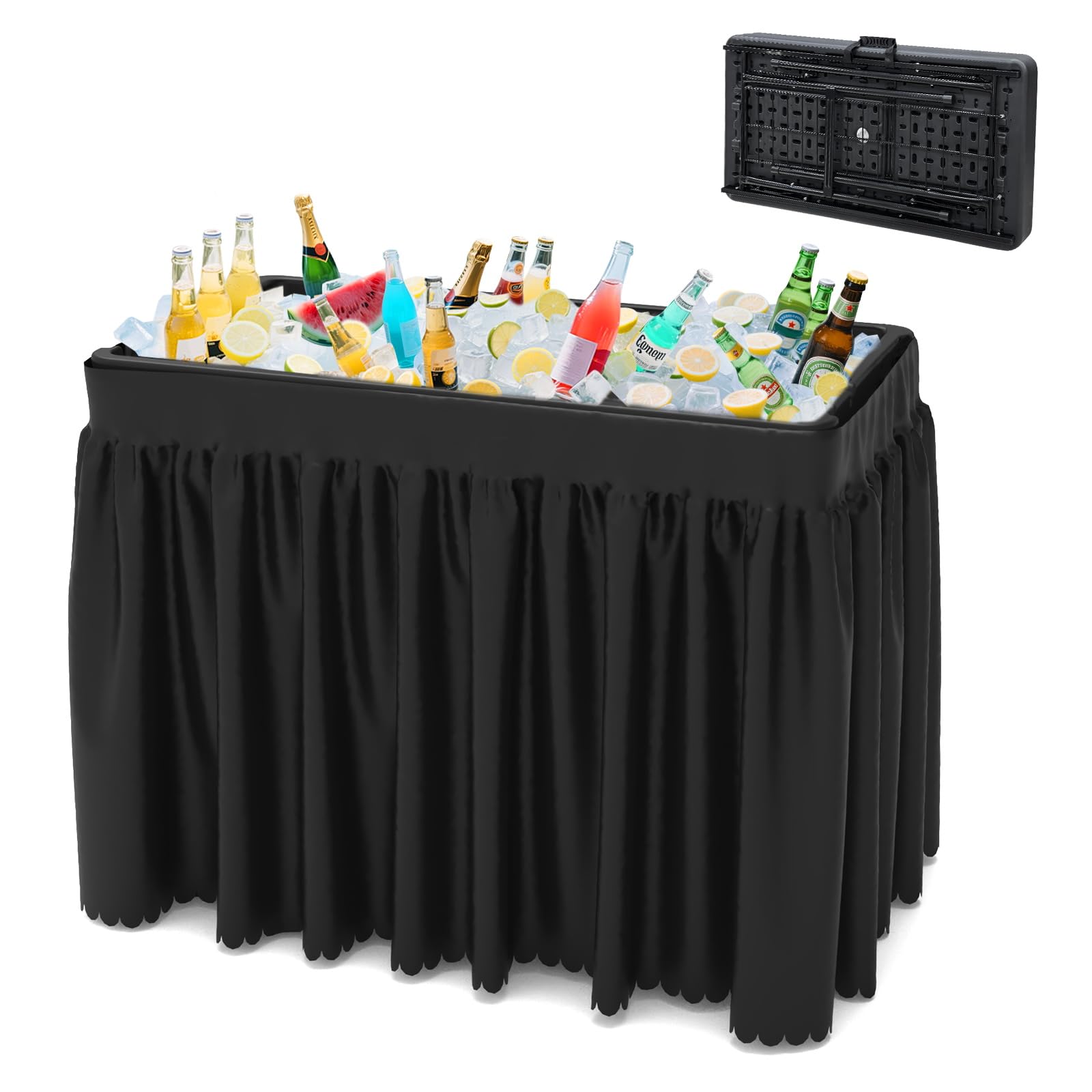 SHAREWIN Party Outdoor Cooler Table, Black Skirt &Drain Hose Plastic ...