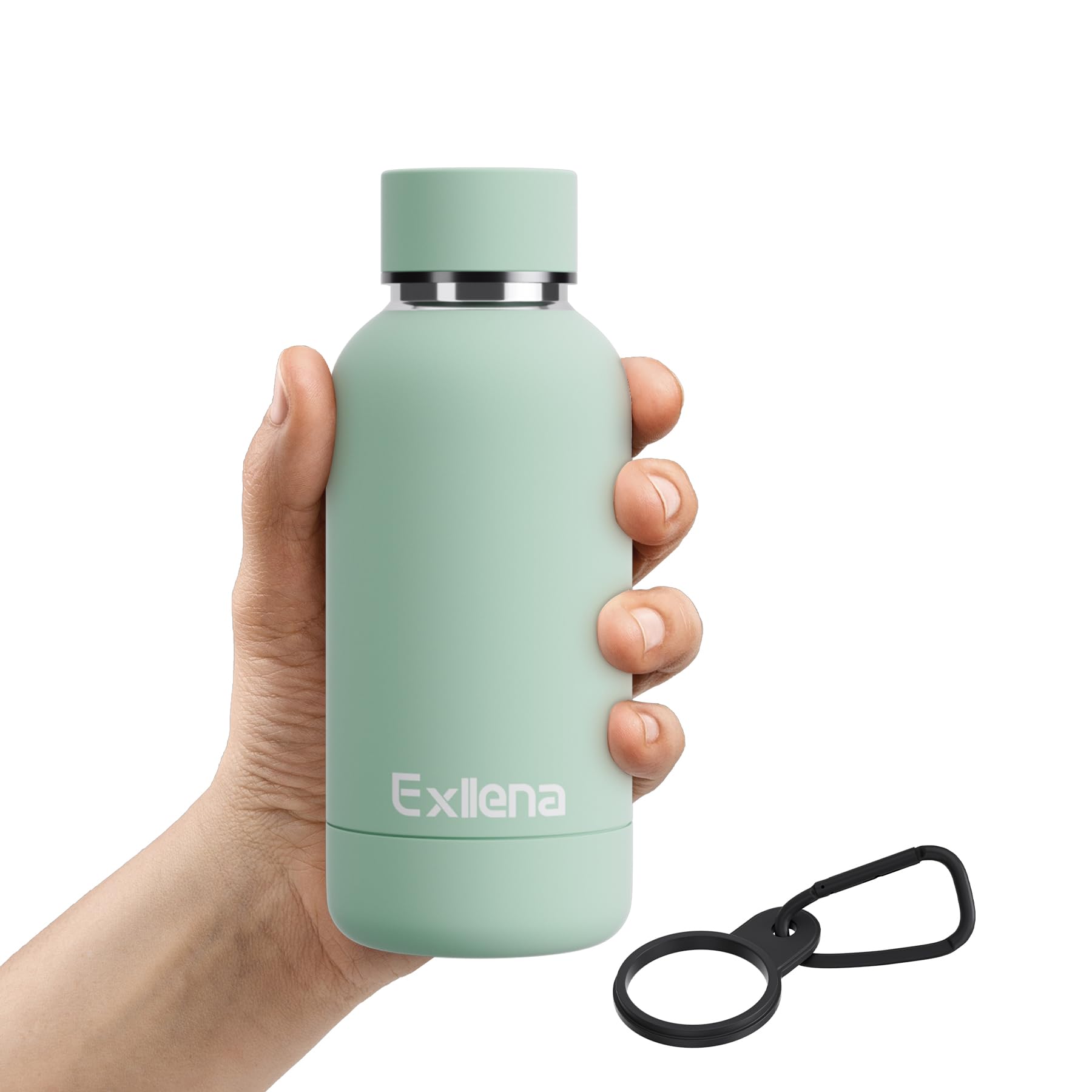 Exllena Small Water Bottle 12oz with Clip, Double Wall Stainless Steel ...