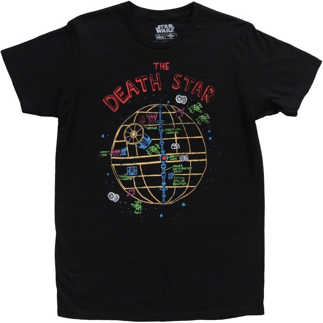 Amazon.com: Mad Engine Star Wars Death Star Sketch T-Shirt Black: Clothing