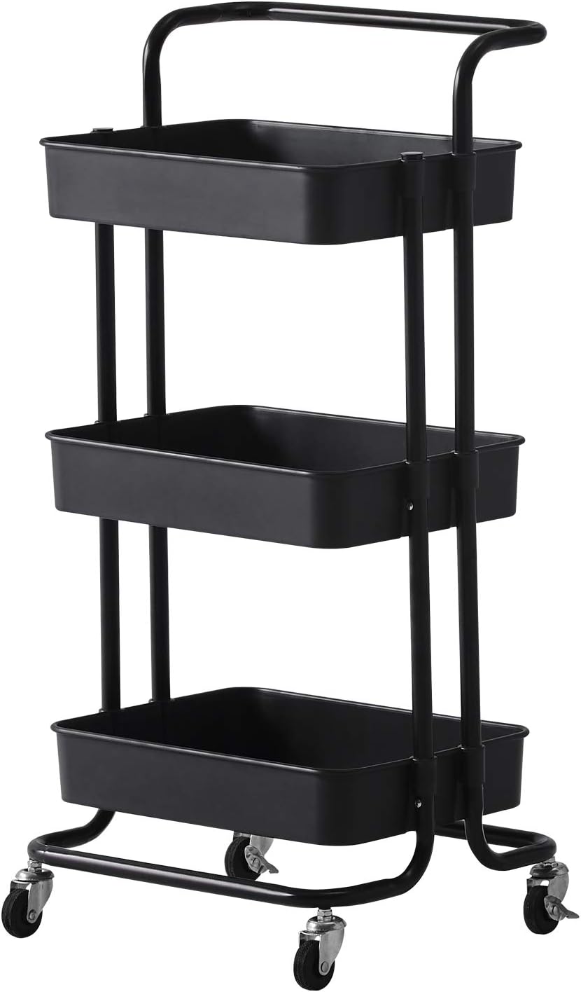 TUKAILAI Storage Trolley 3-Tier with Lock Wheels Ergonomic Handle Slide ...