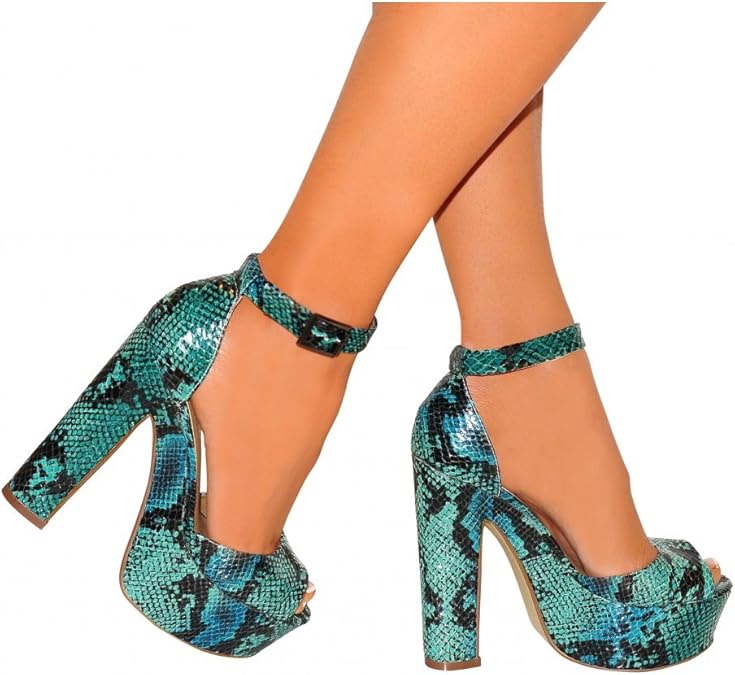 Ladies Green Snake Print Faux Leather Platforms Strappy Sandals Ankle ...