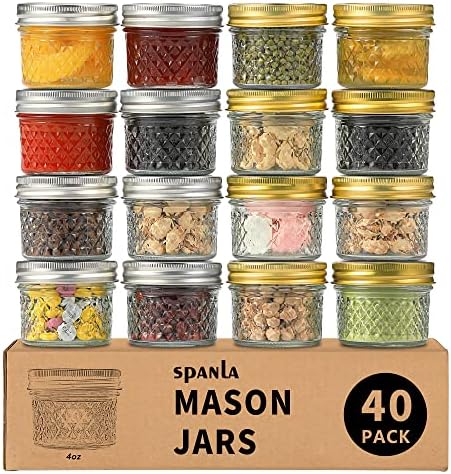 SPANLA Small Mason Jars Canning Jars, 40 PACK Mini mason jars with Lids ...