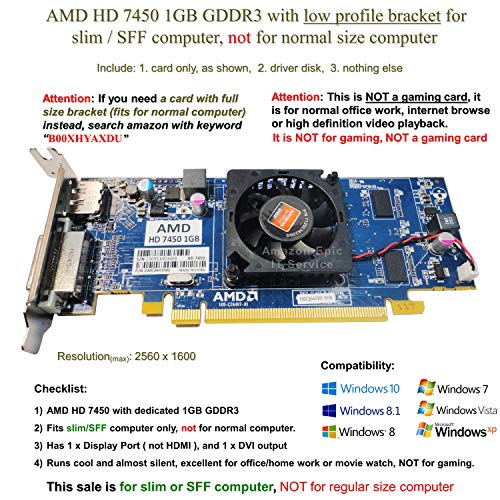 AMD Radeon HD 7450 1GB / 1024MB Low Profile Graphics Card Fits Slim ...