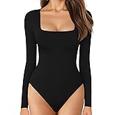 Amazon.com: MANGOPOP Sweetheart V Neck Bodysuit for Women Short Sleeve Long Sleeve Body Suits ...