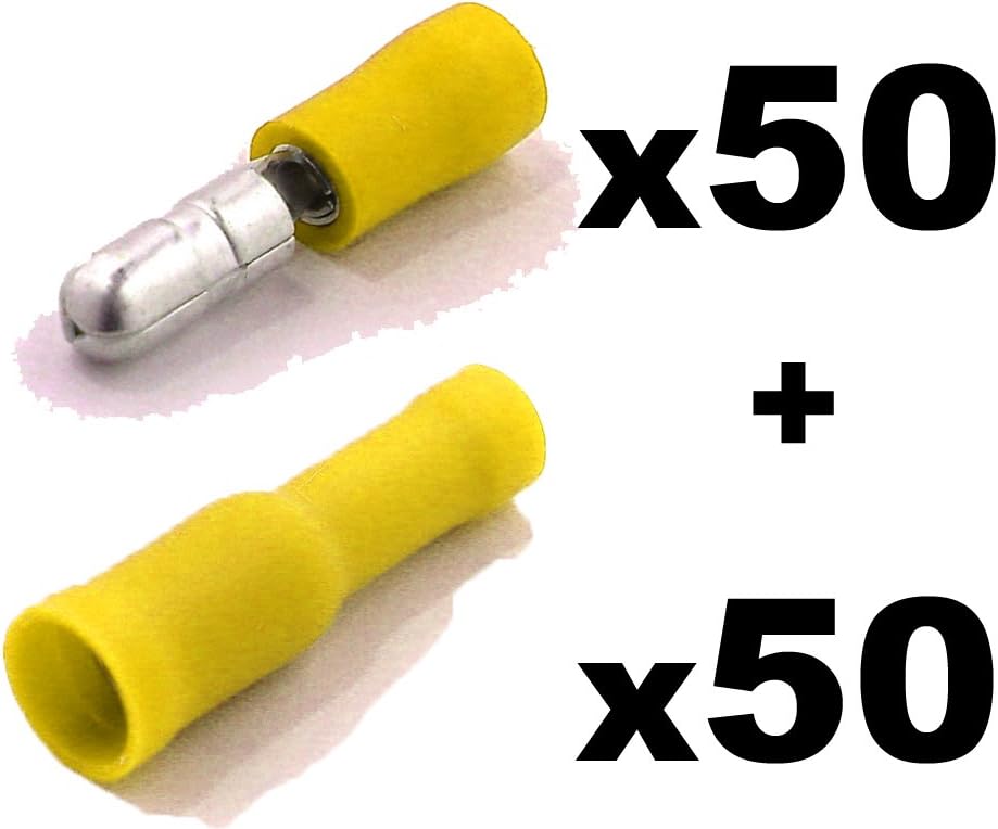100x Cosse Electrique Cylindriques Jaune - 50x Male et 50x Femelles ...