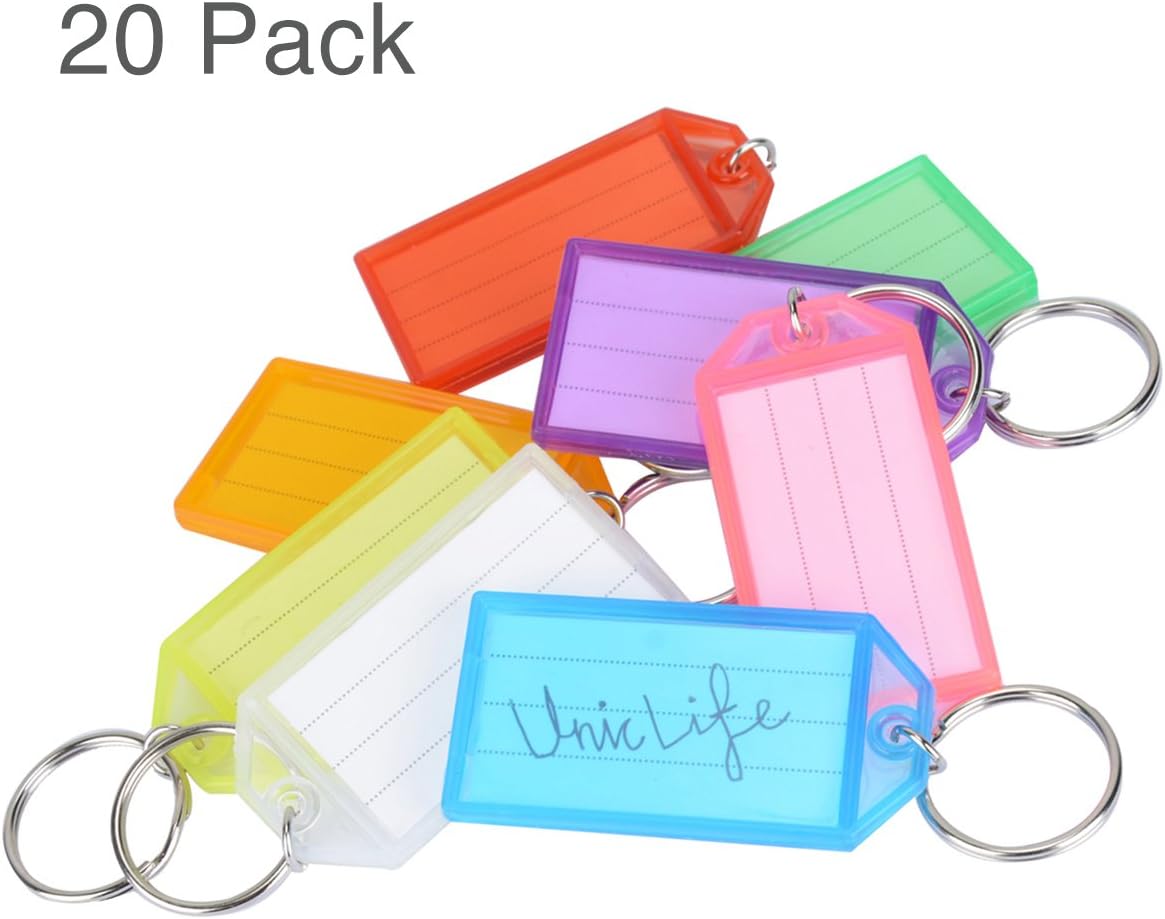 Uniclife 20 Pack Tough Plastic Key Tags with Split Ring Label Window ...