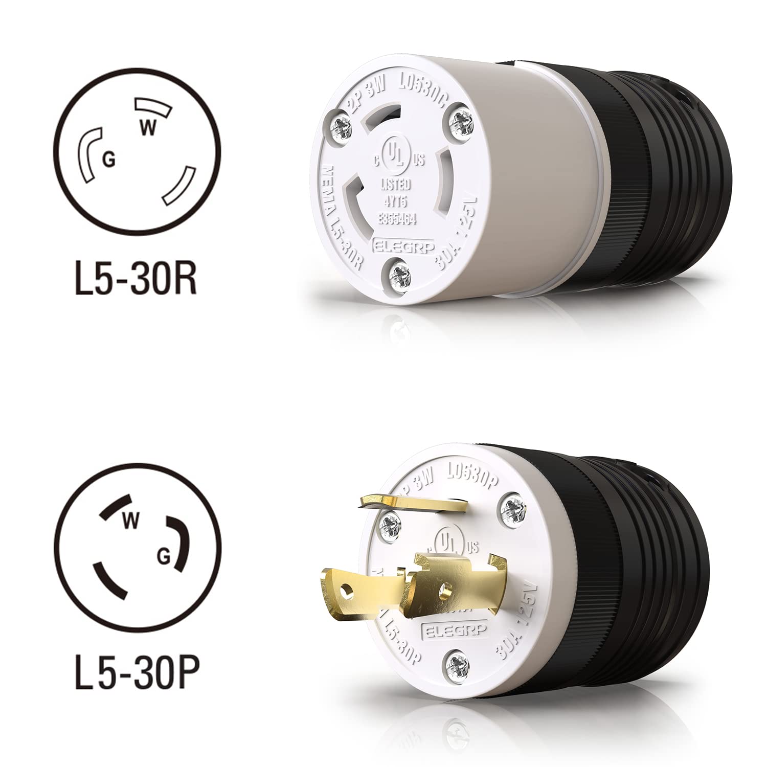 ELEGRP NEMA L5-30R Locking Connector, Generator Twist Lock Adapter ...
