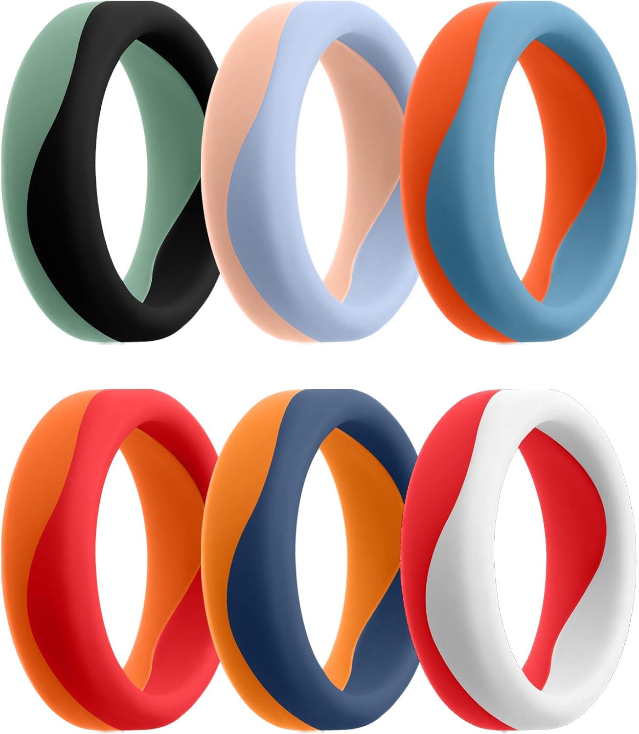 6 Pack Silicone Ring for Women, Dual-color Breathable Rubber Wedding ...