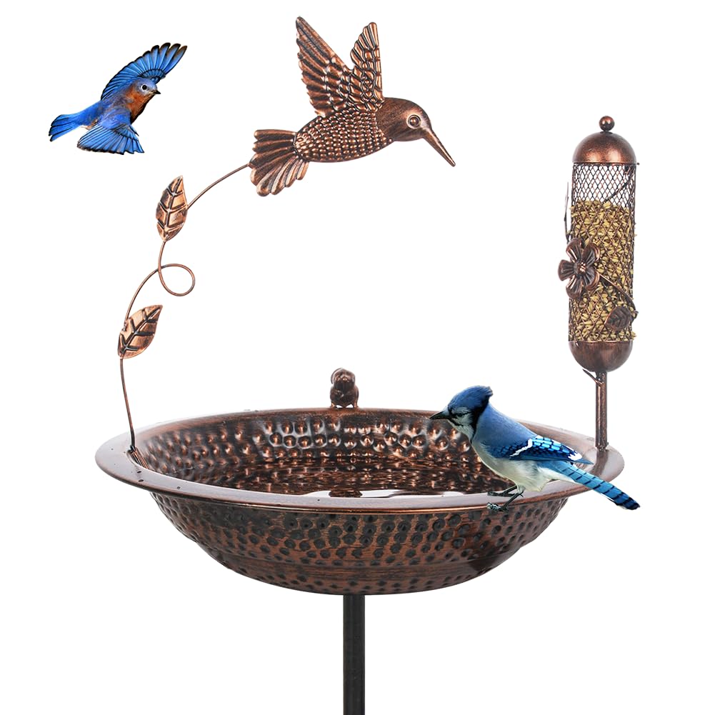 giole 3'' Deep Bird Bath Outdoor, 13'' Dia Metal Bird Bath Bowl with ...