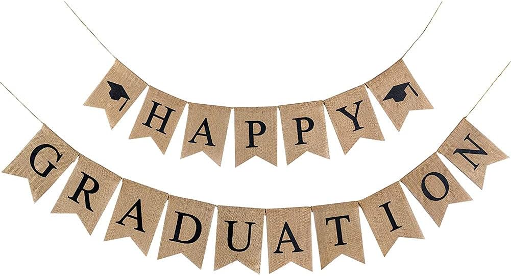 Dusenly Happy Graduation Burlap Banner Rustic Hessian Graduation ...