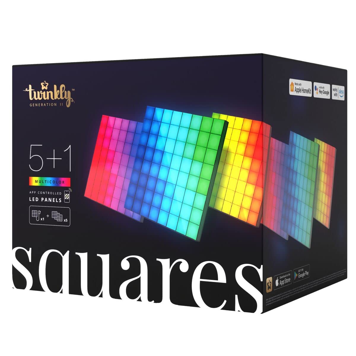 Twinkly Squares Starter Kit, RGB LED Panels Kit, Including 1 Main Panel ...