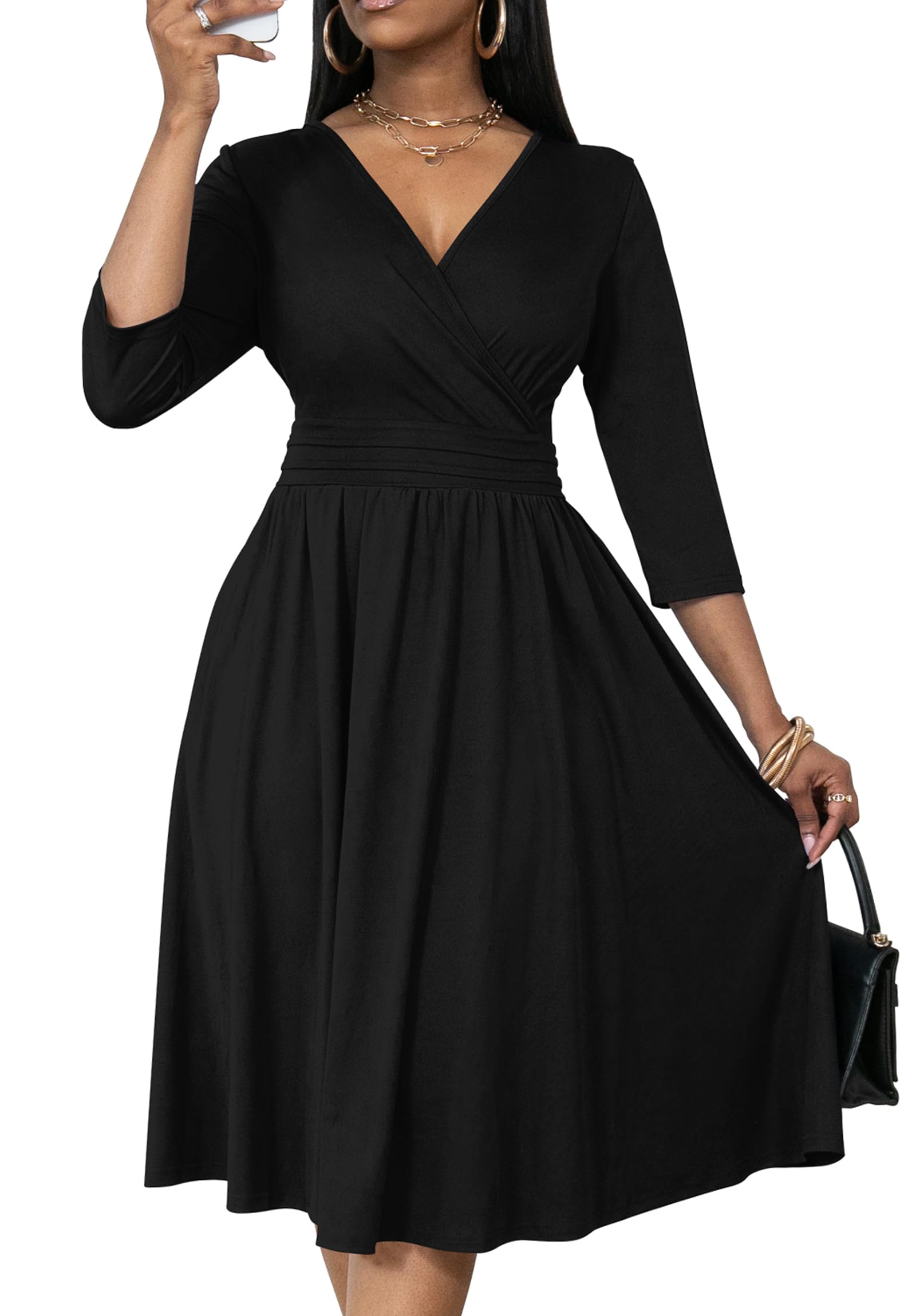 Nmoder Women's Wrap Dress Cocktail Church Wedding Midi Dress A-Line V ...